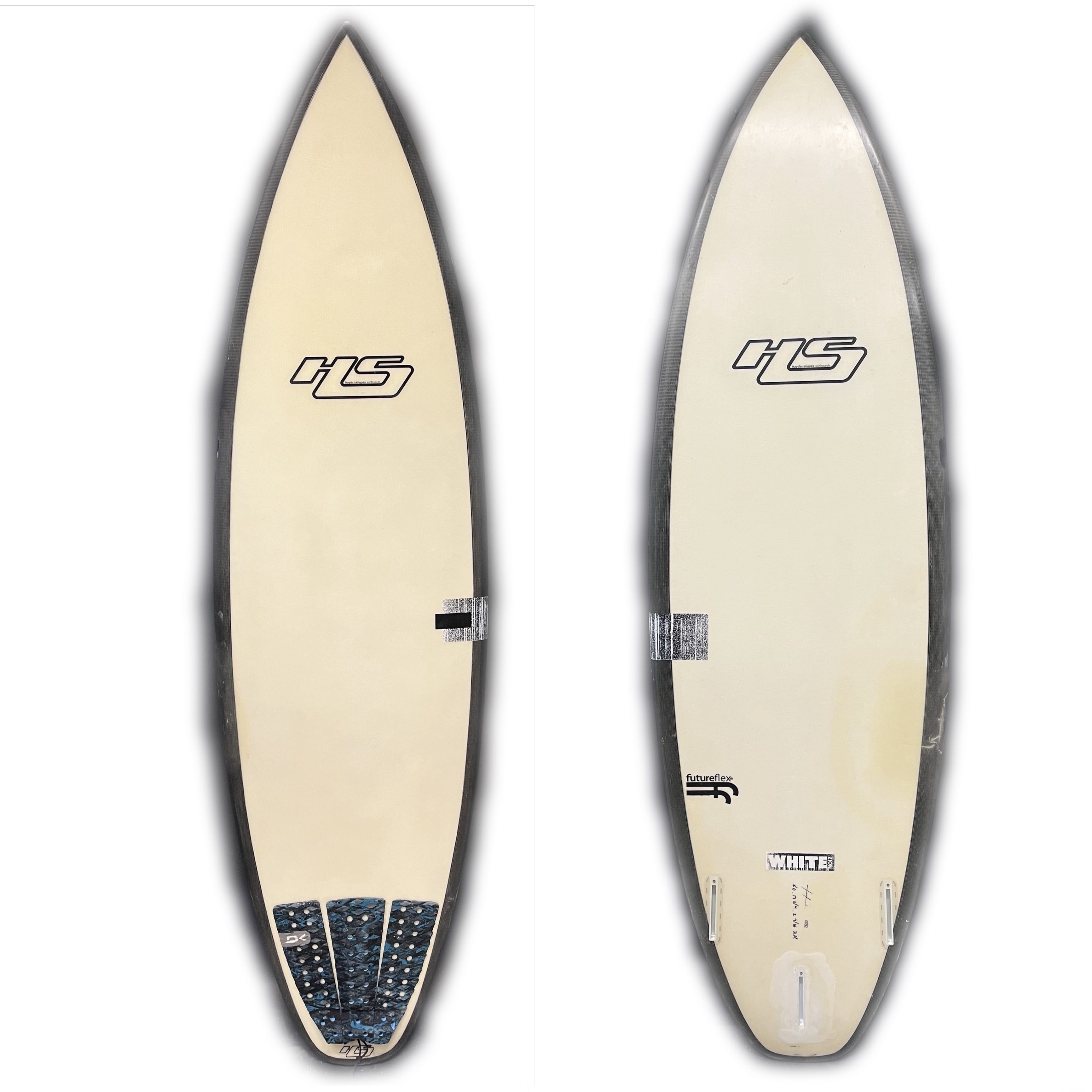Used 6'0" HS "White Noiz" Surfboard - Black Rails (Futures) – Waterboyz
